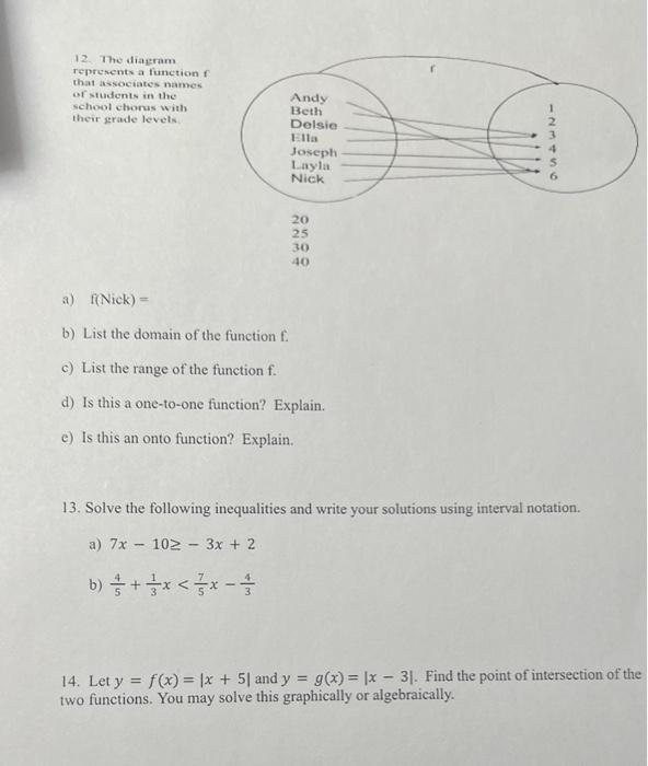 12. The diagram represents a function \\( f \\) that | Chegg.com