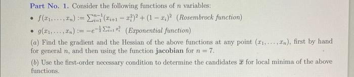 Solved Part No. 1. Consider the following functions of n | Chegg.com