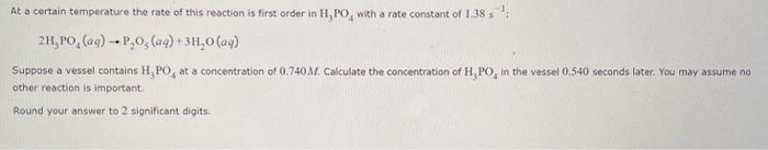 Solved Calculate the concentration of H3PO4 in the vessel | Chegg.com