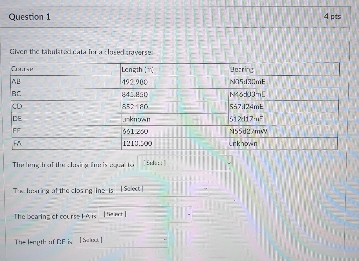 Solved Question 1 4 pts Given the tabulated data for a | Chegg.com