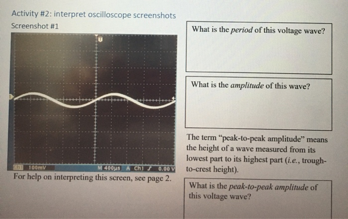 Solved Activity #2: interpret oscilloscope screenshots | Chegg.com