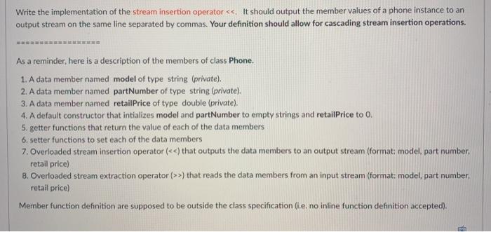 Solved Write The Implementation Of The Stream Insertion