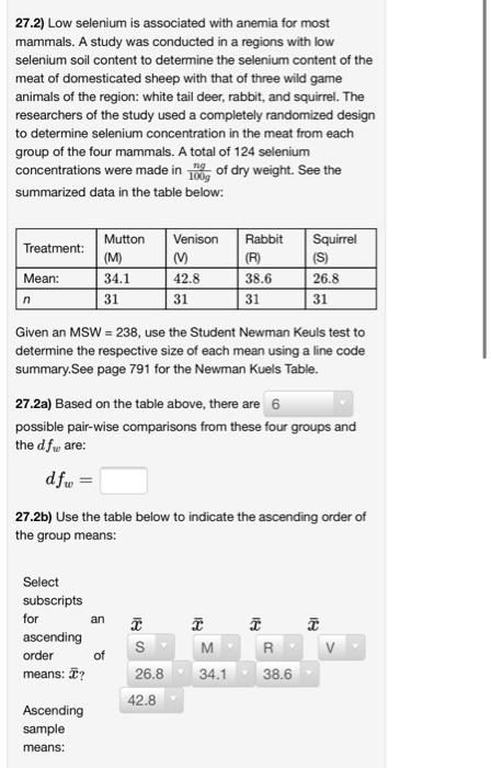 27.2) Low selenium is associated with anemia for most | Chegg.com