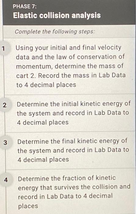 Solved 1 2 3 4 PHASE 7: Elastic collision analysis Complete | Chegg.com