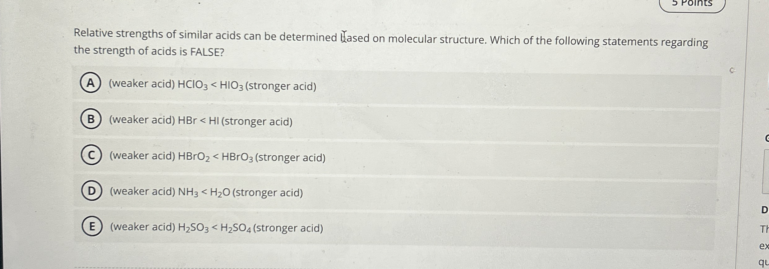 Solved 5 ﻿pointsRelative strengths of similar acids can be | Chegg.com