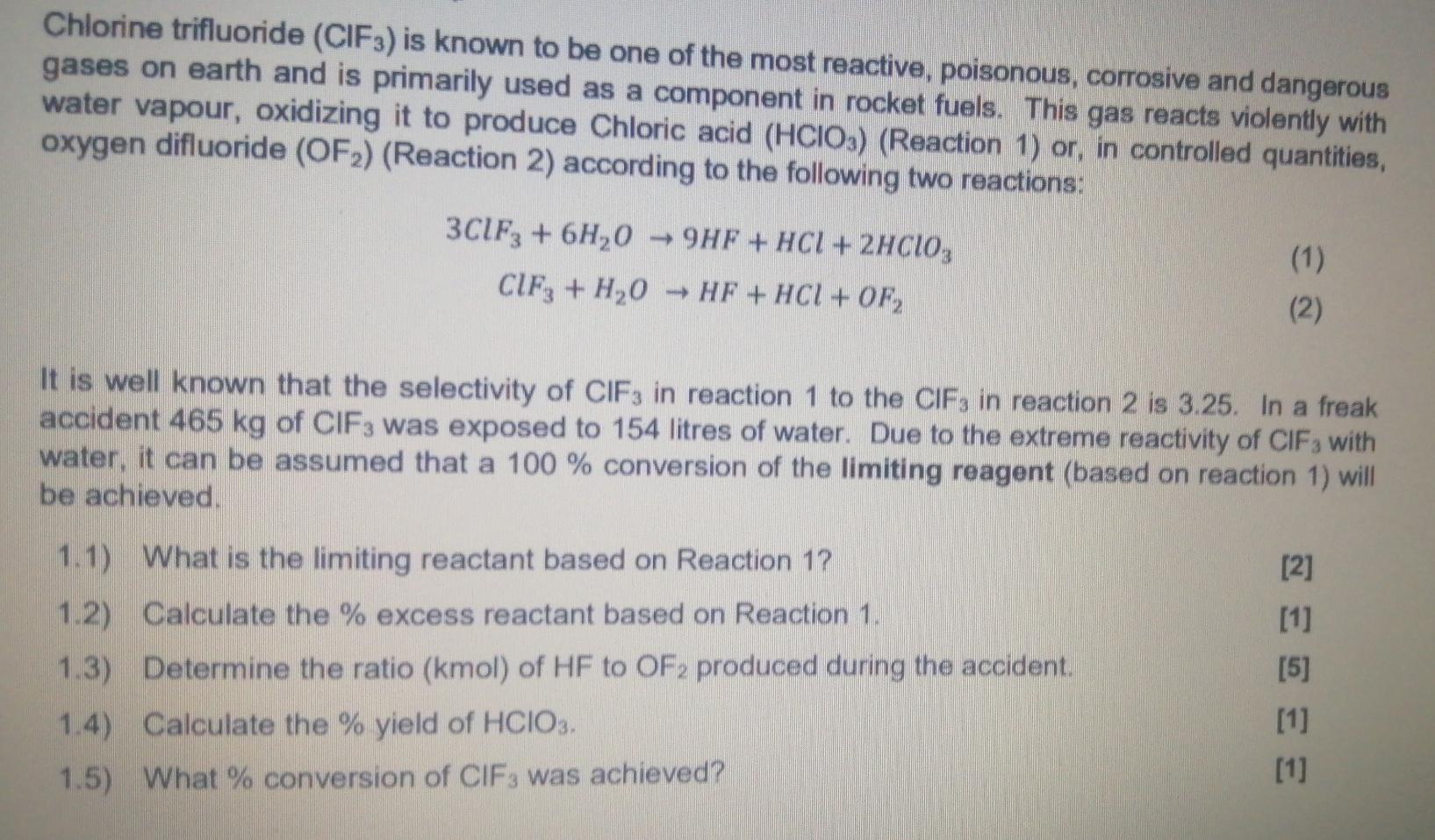 Solved Chlorine trifluoride (CIF3) is known to be one of the | Chegg.com