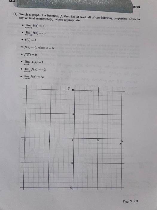Solved (4) Sketch a graph of a function, f, that has at | Chegg.com