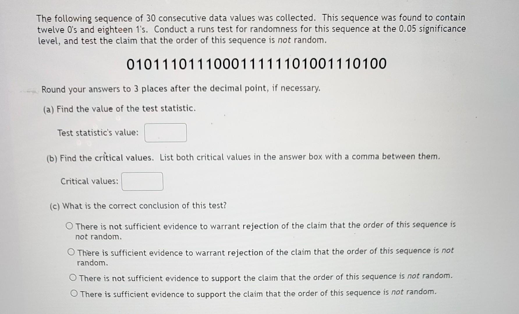 Solved The following sequence of 30 consecutive data values | Chegg.com