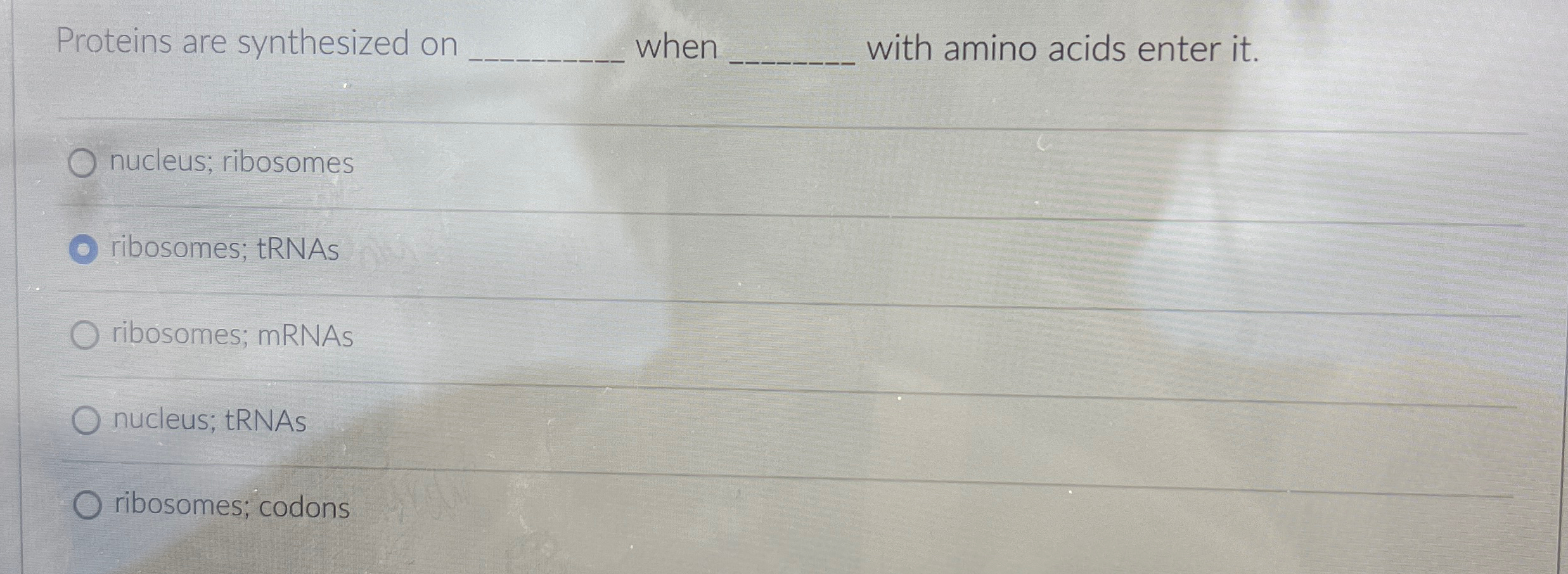 Solved Proteins are synthesized on ﻿when ﻿with amino | Chegg.com