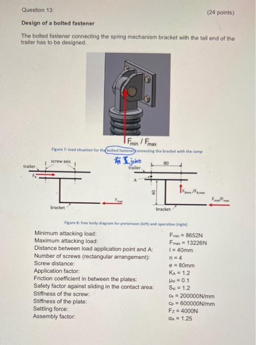 Solved Question 13: (24 points) Design of a bolted fastener | Chegg.com