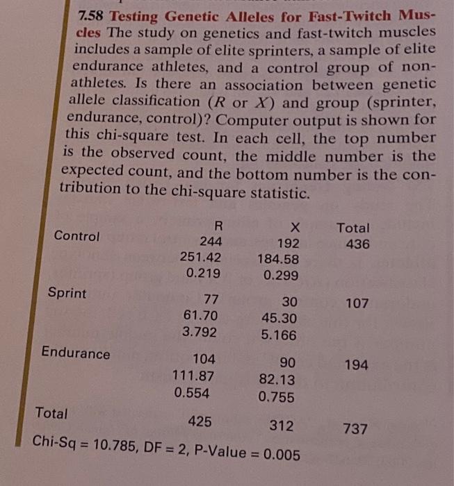 Solved 7.58 Testing Genetic Alleles for Fast-Twitch Muscles | Chegg.com