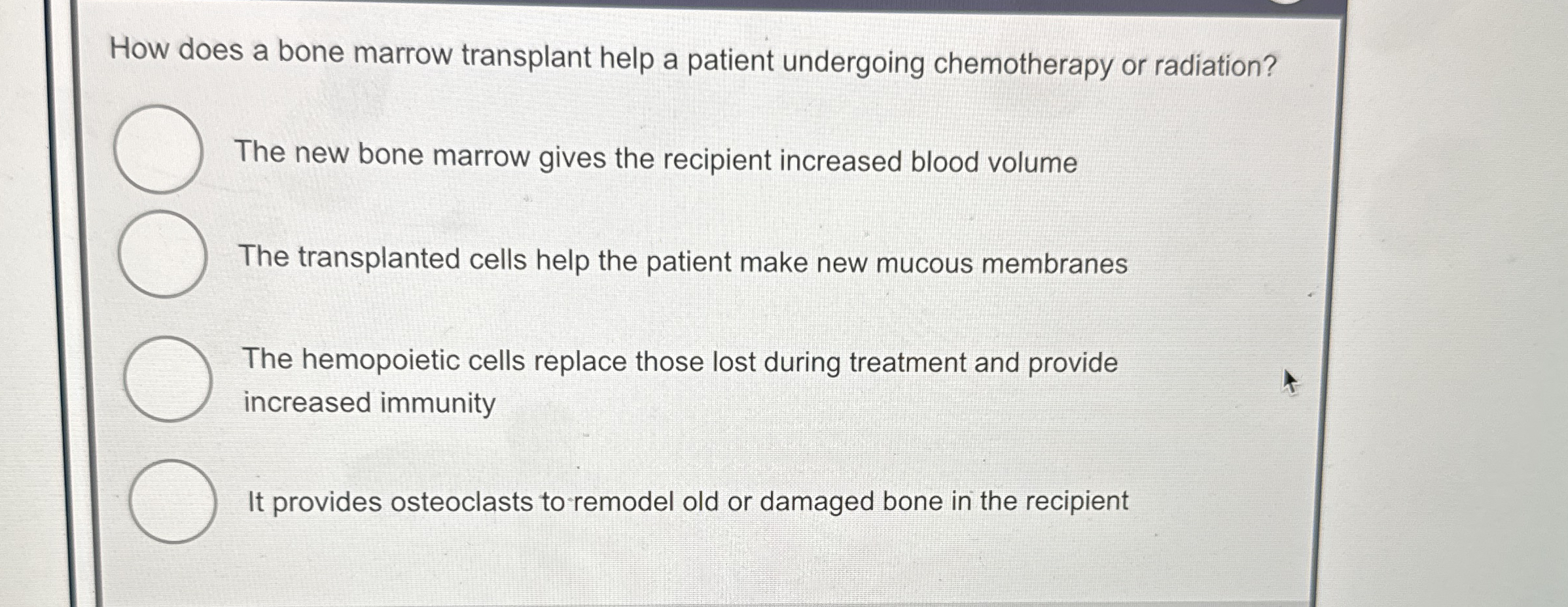 Solved How does a bone marrow transplant help a patient | Chegg.com