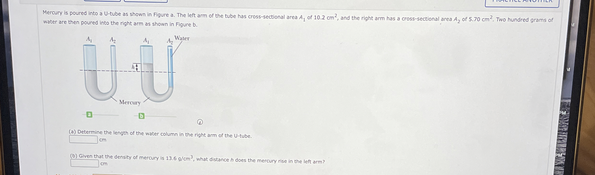 Solved Mercury is poured into a U-tube as shown in figure a. | Chegg.com