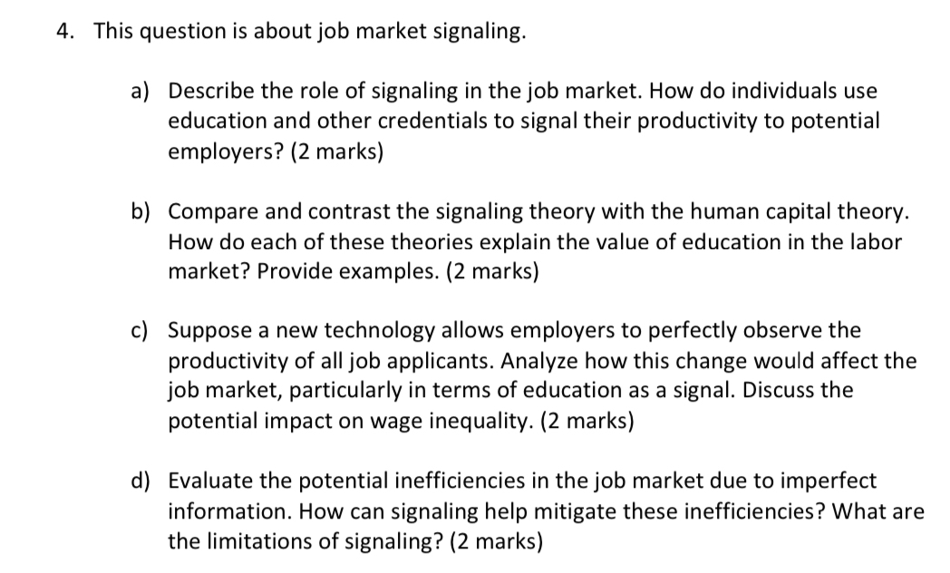 Solved This question is about job market signaling.a) | Chegg.com