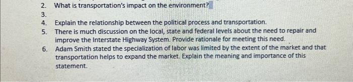 Solved 2. What is transportation's impact on the | Chegg.com