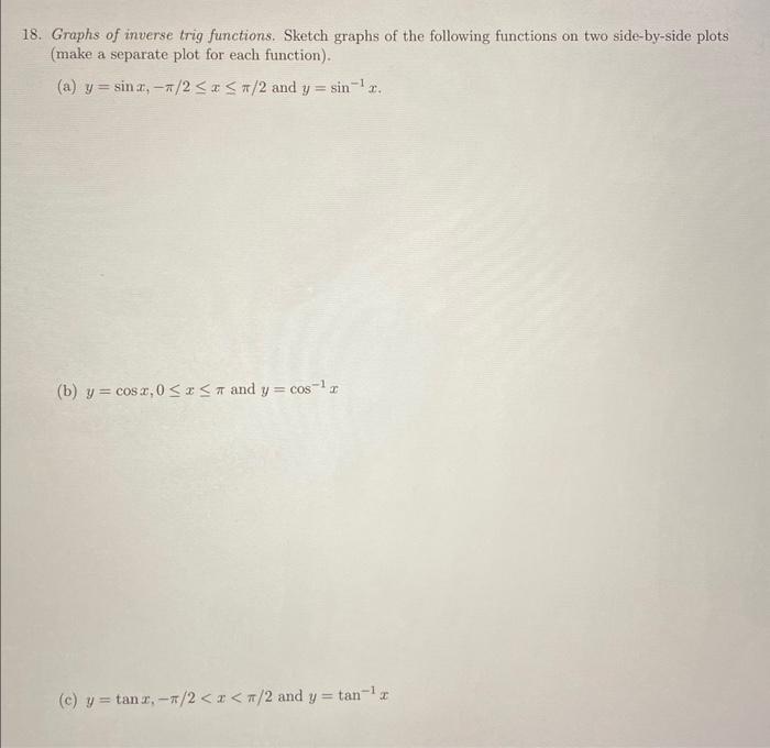 Solved 8. Graphs of inverse trig functions. Sketch graphs of | Chegg.com