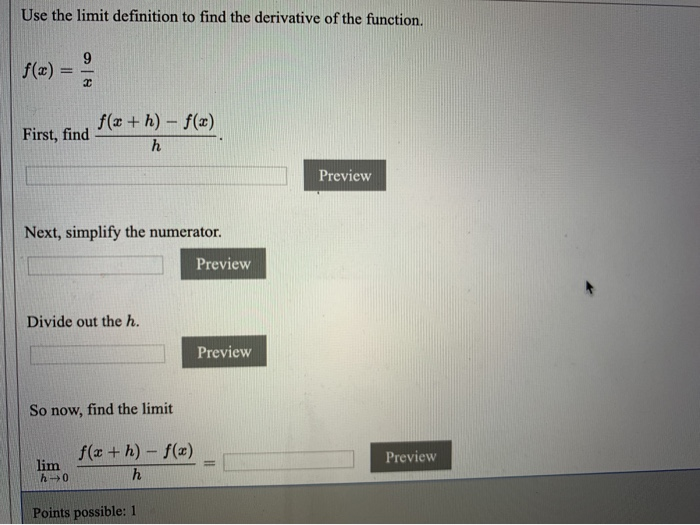 Solved Use the limit definition to find the derivative of | Chegg.com