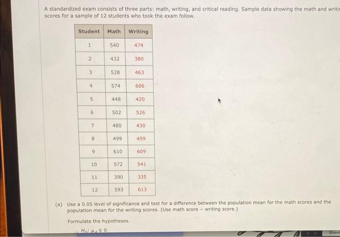 Solved A standardized exam consists of three parts: math, | Chegg.com