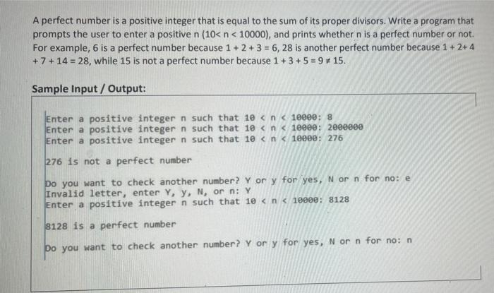 Solved A perfect number is a positive integer that is equal | Chegg.com