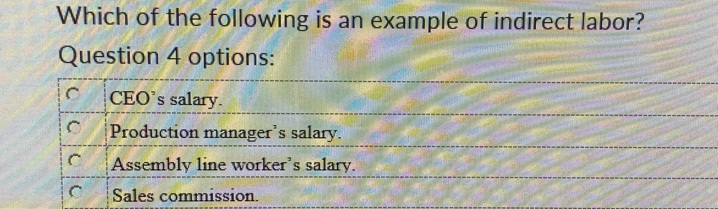 Solved Which of the following is an example of indirect | Chegg.com