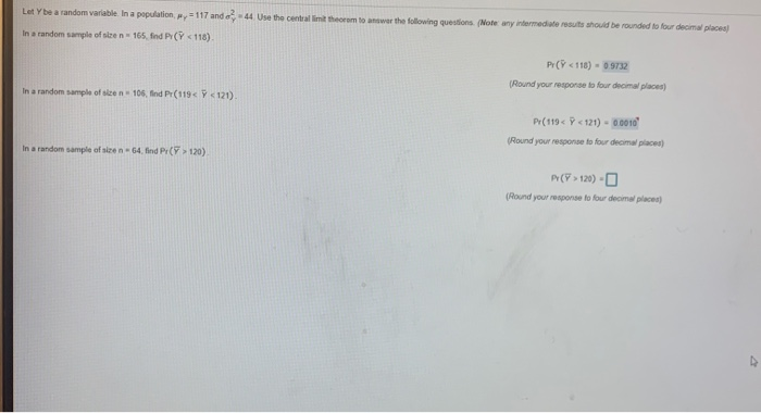 Solved Let Ybe A Random Variable In A Population 117 And 
