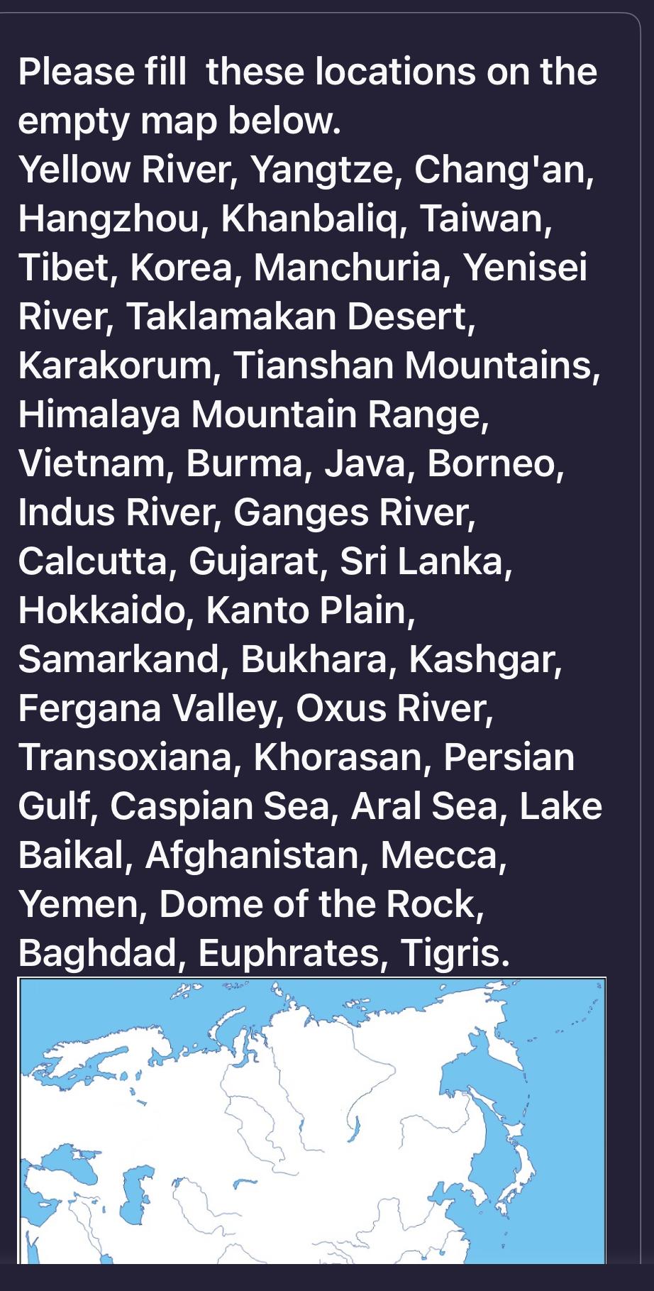 Please fill these locations on the empty map | Chegg.com