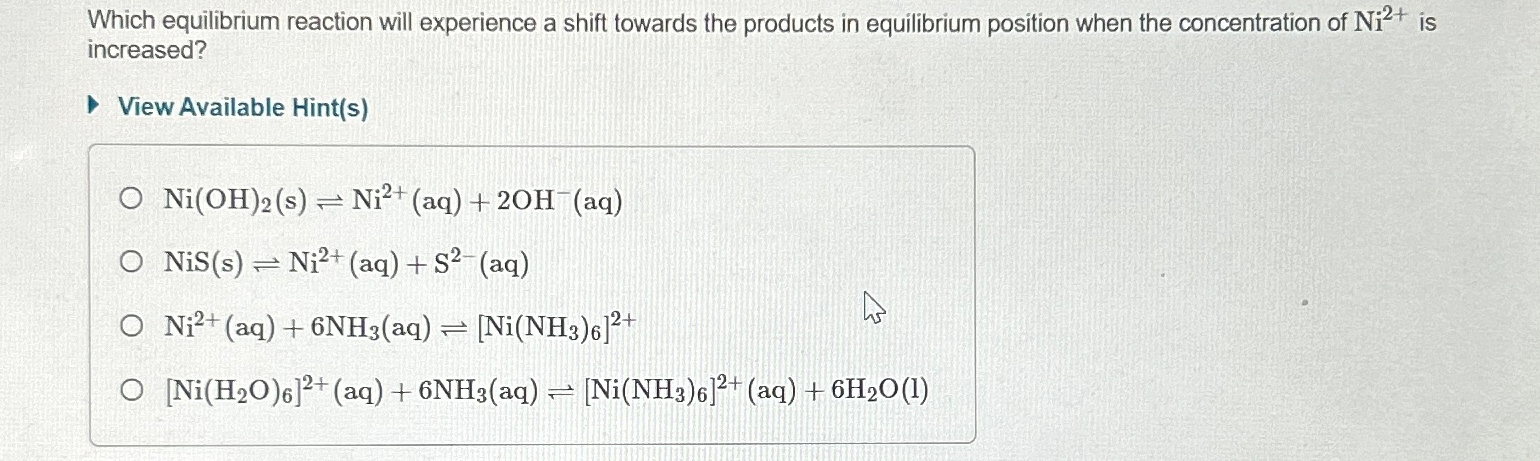 Solved Which equilibrium reaction will experience a shift | Chegg.com