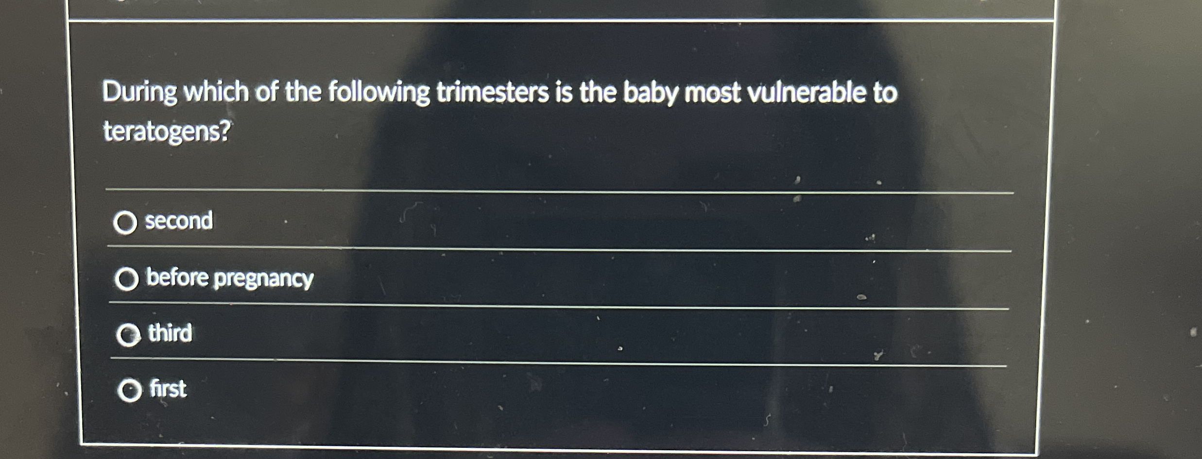 Solved During which of the following trimesters is the baby | Chegg.com