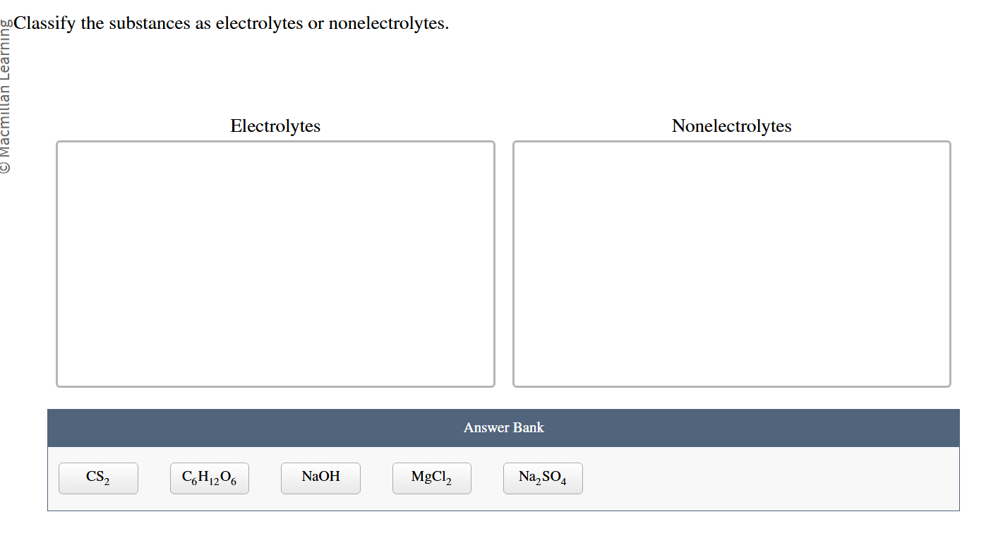 Solved ?c00 ﻿Classify the substances as electrolytes or | Chegg.com