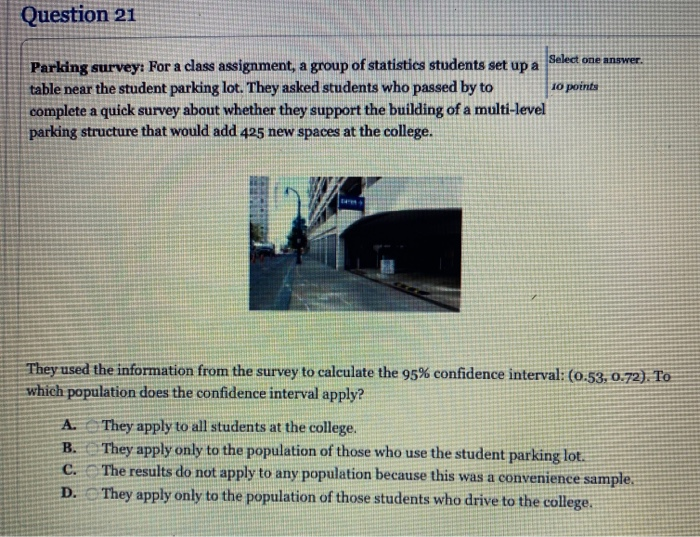 Solved Question 21 Parlang survey: For a class assignment, a | Chegg.com