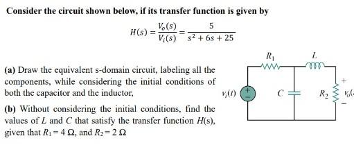Solved Consider the circuit shown below, if its transfer | Chegg.com