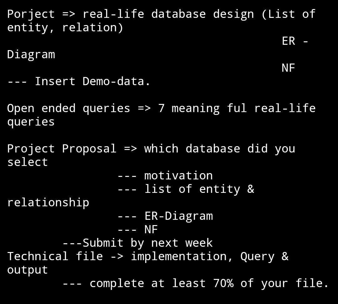Solved Porject => real-life database design (List of entity, | Chegg.com