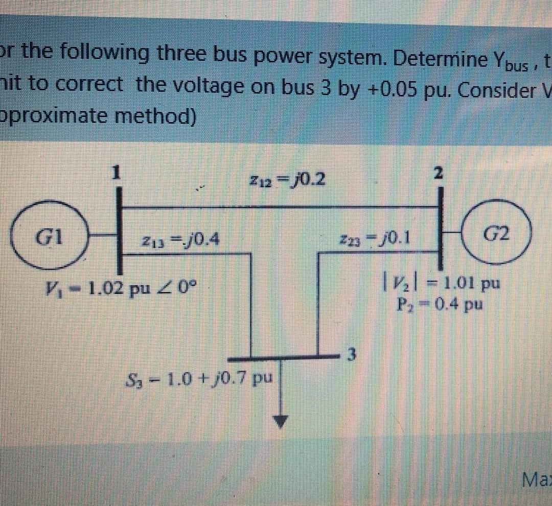 Solved For the following three bus power system. Determine | Chegg.com