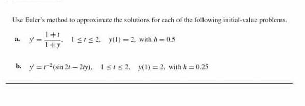 Solved Use Euler's method to approximate the solutions for | Chegg.com