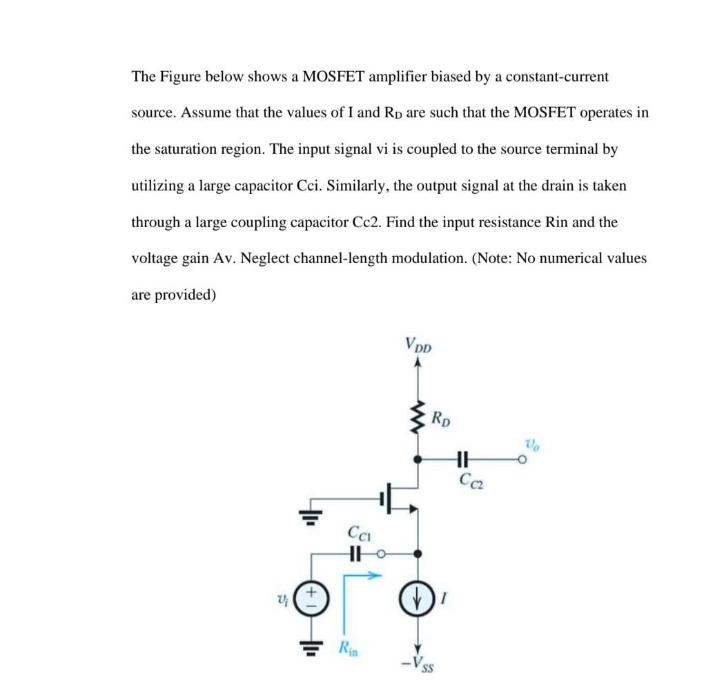 The Figure below shows a MOSFET amplifier biased by a | Chegg.com