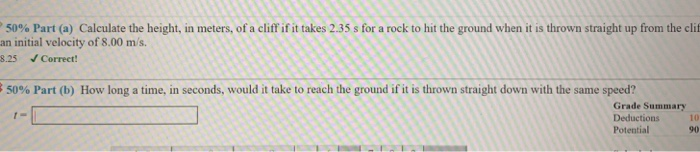 Solved 50% Part (a) Calculate the height, in meters, of a | Chegg.com