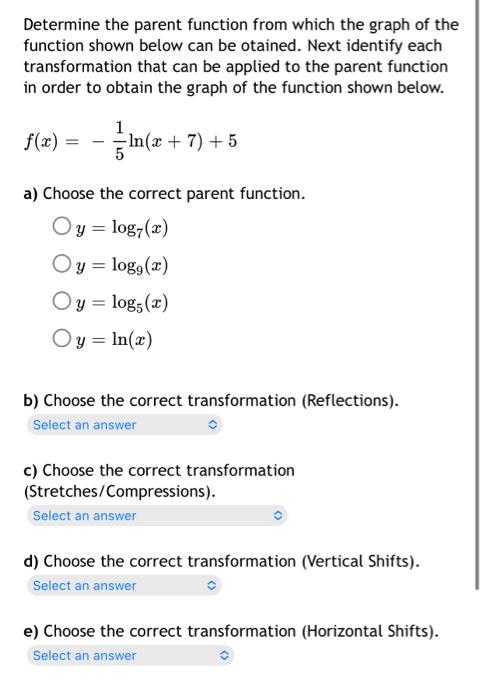 Solved Determine the parent function from which the graph of | Chegg.com