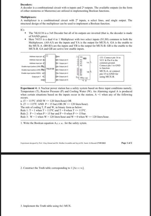 Solved Decoders A Decoder Is A Combinational Circuit With