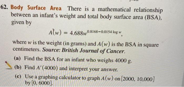 Solved Body Surface Area There is a mathematical | Chegg.com