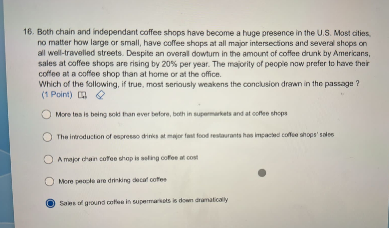 Solved Both chain and independant coffee shops have become a | Chegg.com