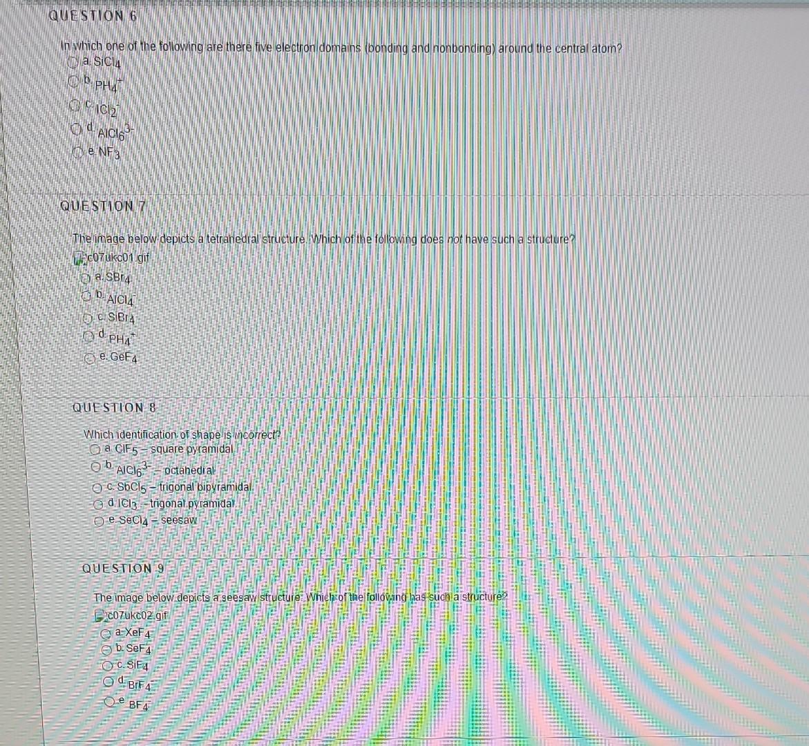Solved QUESTION T The valence shell electron pair repulsion | Chegg.com