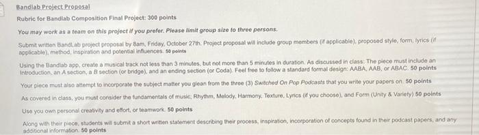 Bandlab Project Proposal Rubric for Bandlab | Chegg.com