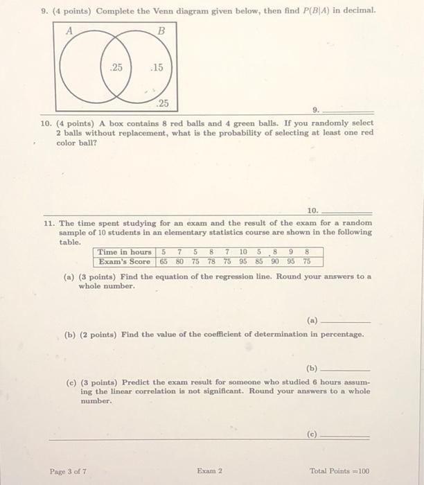 Solved 9. (4 points) Complete the Venn diagram given below, | Chegg.com