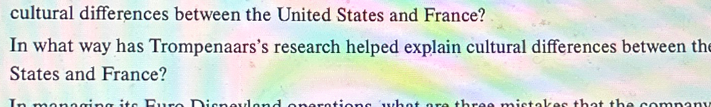 Solved cultural differences between the United States and | Chegg.com