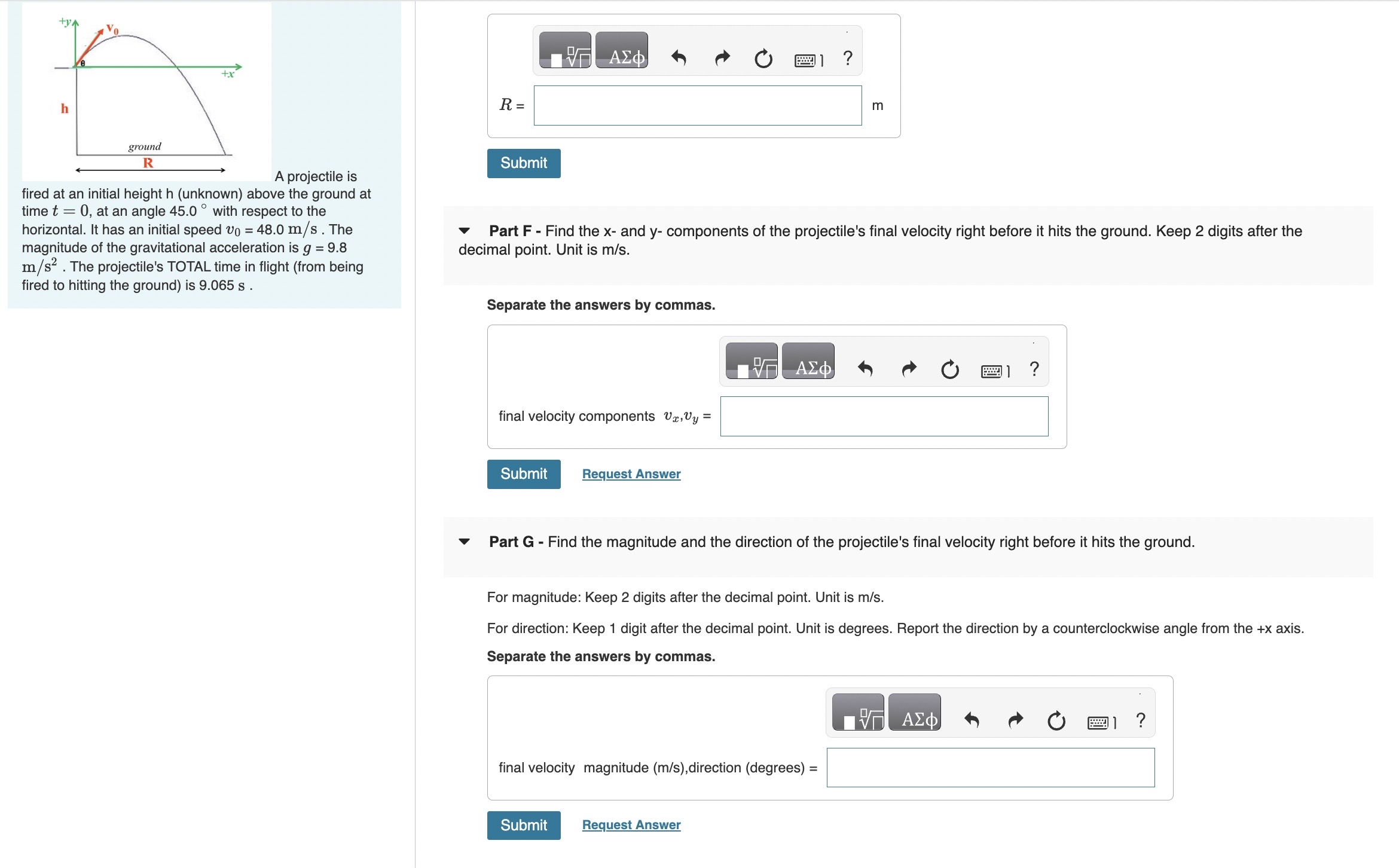 Solved 4 ﻿projectile is fired at an initial height | Chegg.com