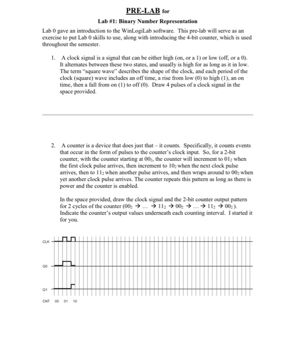 Solved PRE-LAB for Lab #1: Binary Number Representation Lab | Chegg.com