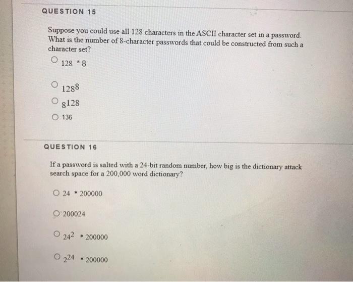 Solved QUESTION 15 Suppose you could use all 128 characters | Chegg.com
