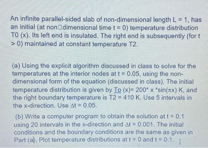 Solved An infinite parallel-sided slab of non-dimensional | Chegg.com