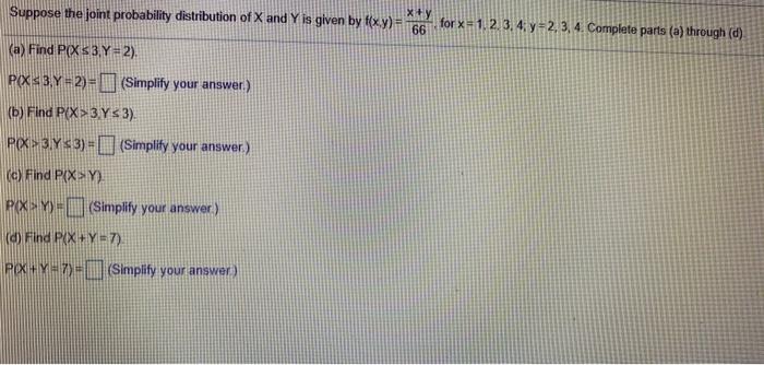 Solved XY Suppose the joint probability distribution of X | Chegg.com