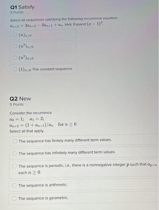 Solved 5 Points Select all sequences satisfying the | Chegg.com